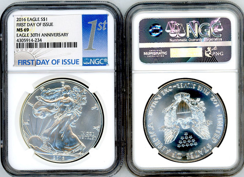 2016 ASE MS69 NGC Eagle 30th Anniversary FDOI 1st label - Capitol Mint