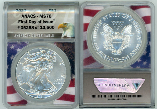 2021 ASE MS70 ANACS FDOI # of 13,500 eagle label and flag core ...