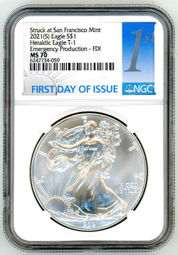2021 (S) ASE Heraldic Eagle T-1 MS70 NGC Struck at San Francisco Mint Emergency Production - FDI ...