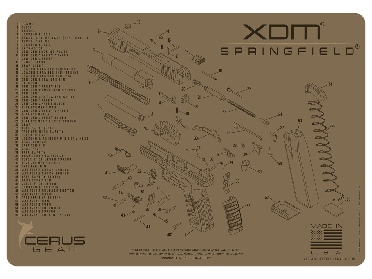 Cerus Gear Pistol Mat for Springfield XDM Schematic Promat Coyote Brown ...