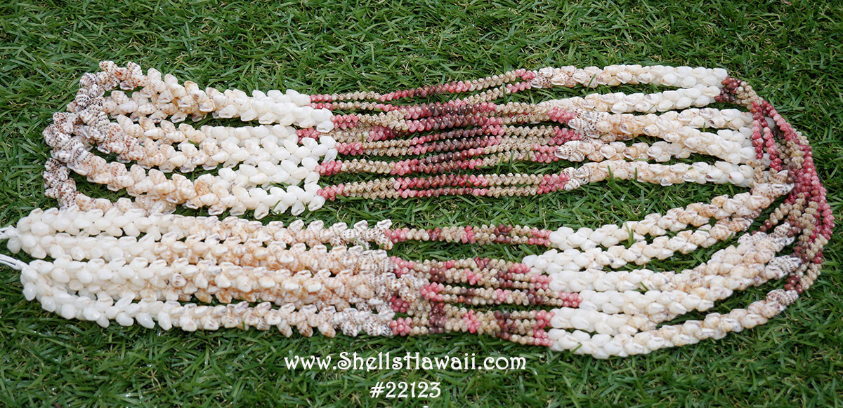 50" triple strands kipona style shells lei/Niihau & kahelelani shell ...