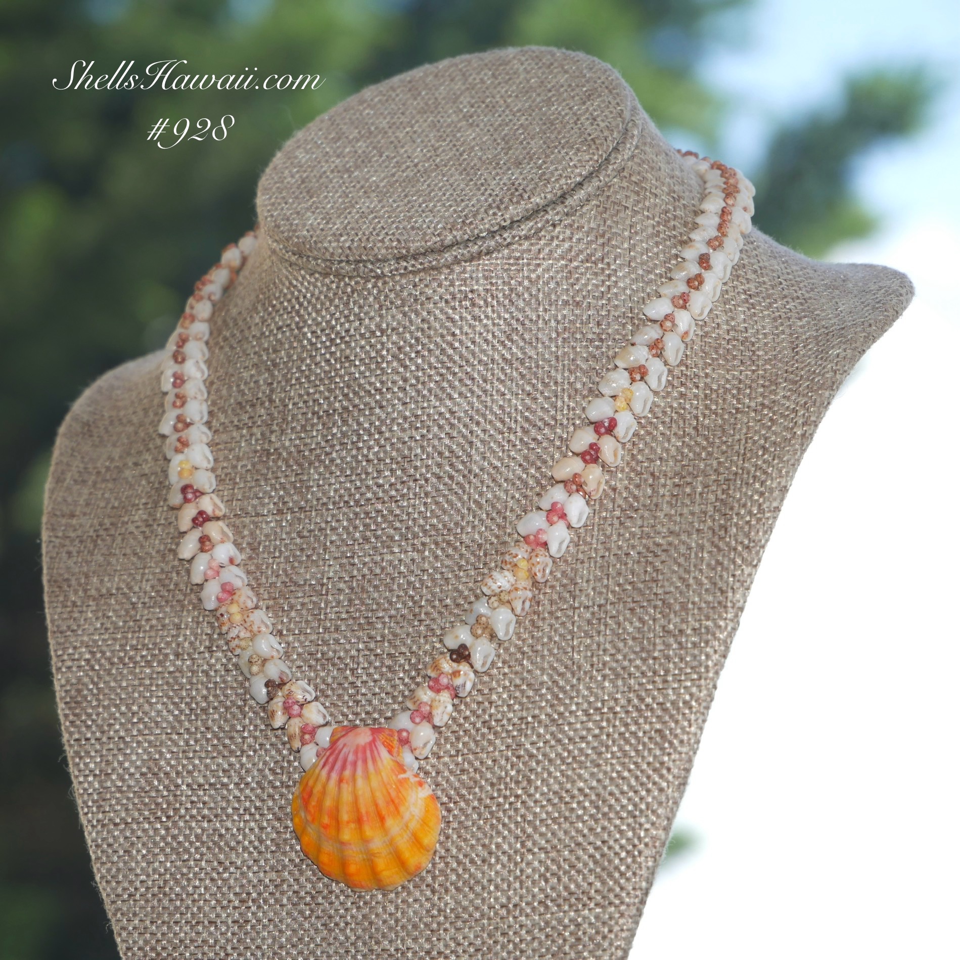18" Hawaiian shell necklace – Heliconia Style #928