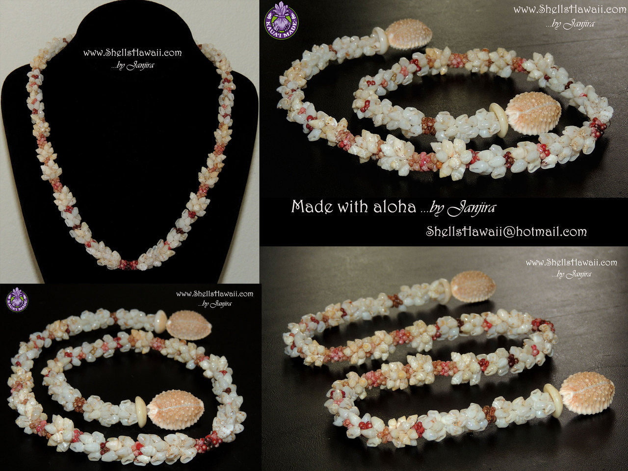 Niihau Momi, Laiki & Kahelelani Poepoe shell lei - ShellsHawaii.com