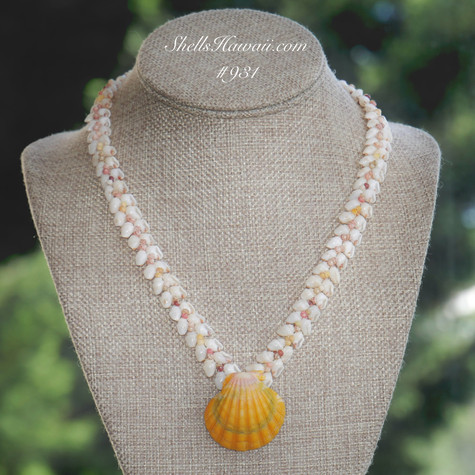 19 3/4" Momi, Kahelelani & Sunrise Shell Lei – Heliconia Style with ...