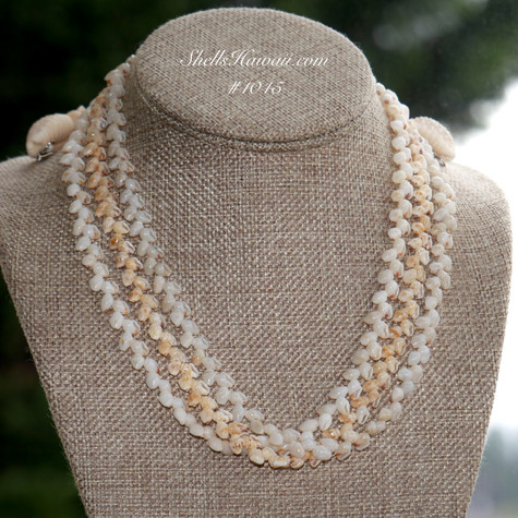 25 3/4" Triple strand light blue, yellow and white Momi shell lei #1045 ...