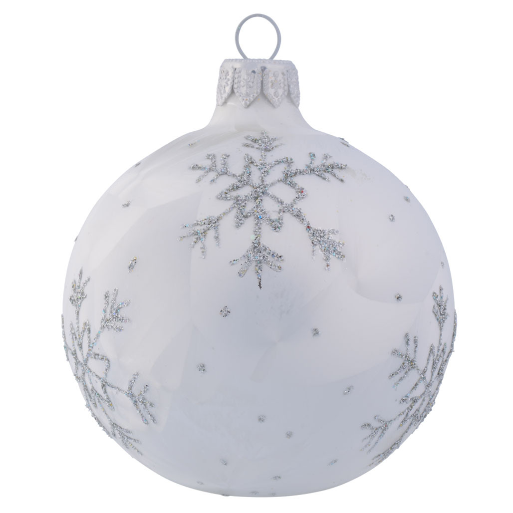 Frozen White Personalised Christmas Bauble with Silver Snowflakes - 8cm