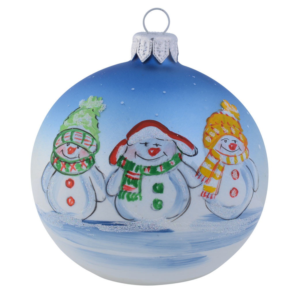 Snowman Friends Personalised Christmas Bauble - Baby Blue - 8cm