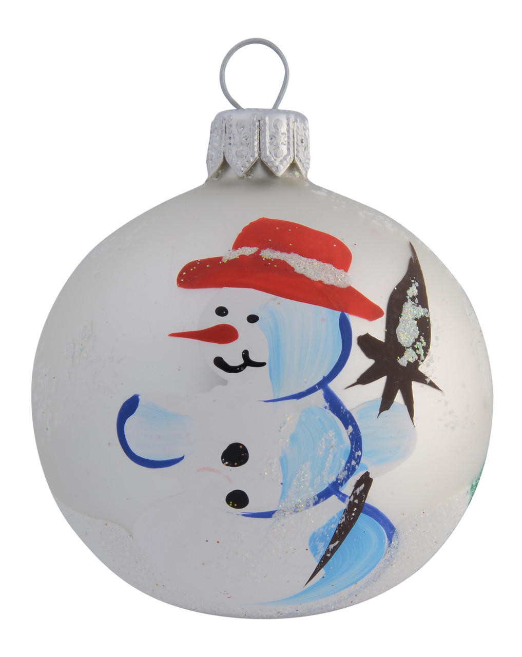 Christmas Bauble with White Snowman - Artisan Ornaments