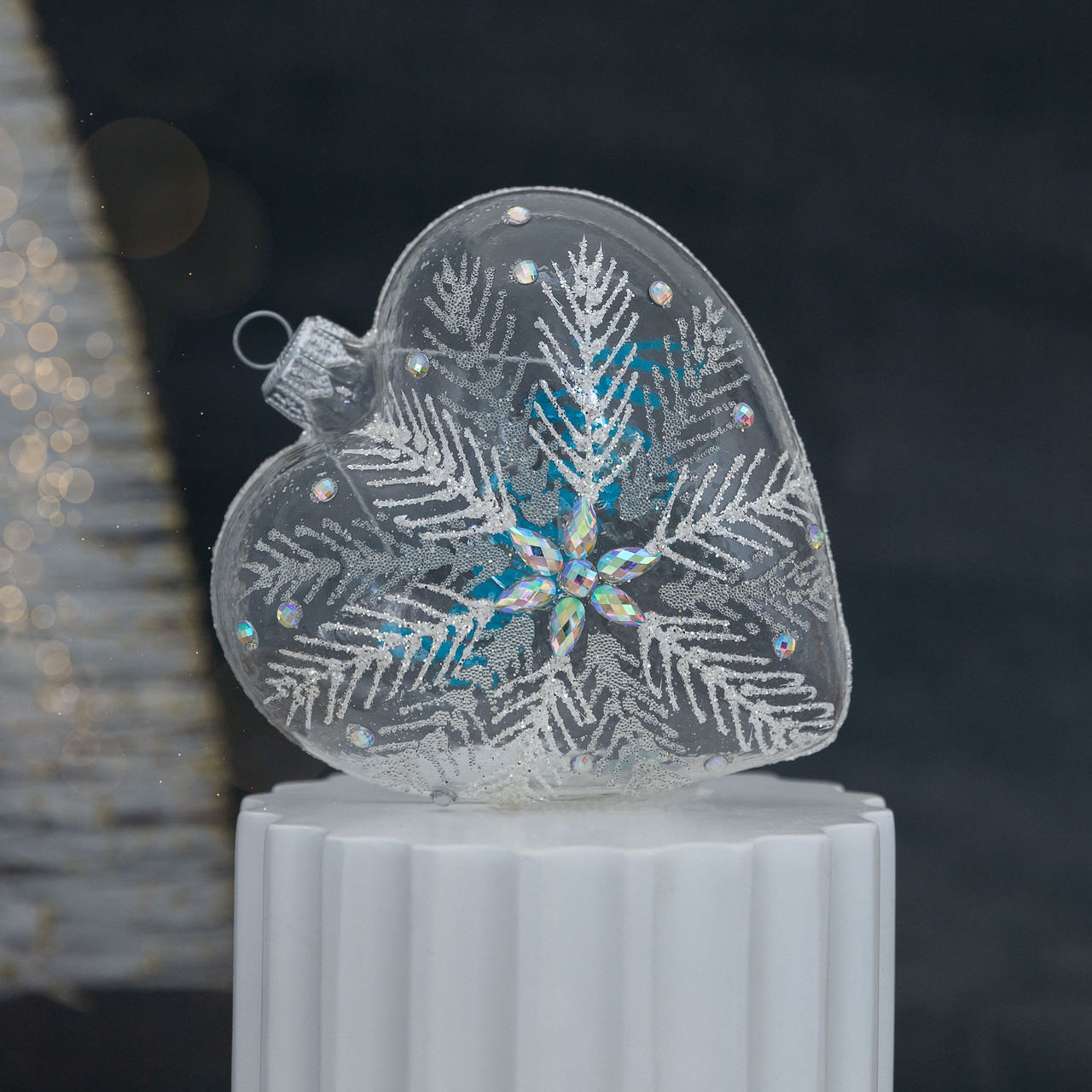 Clear Heart Personalised Christmas Bauble with Gems - 9cm - Artisan ...