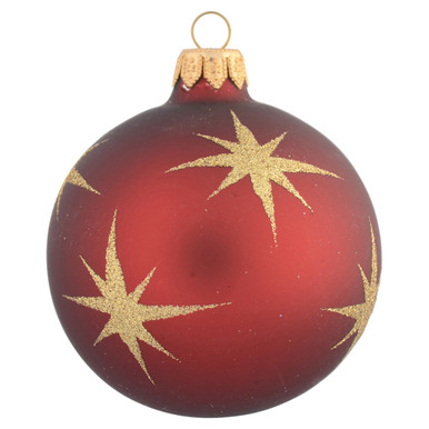 Maroon Personalised Christmas Bauble with Gold Stars - Artisan Ornaments