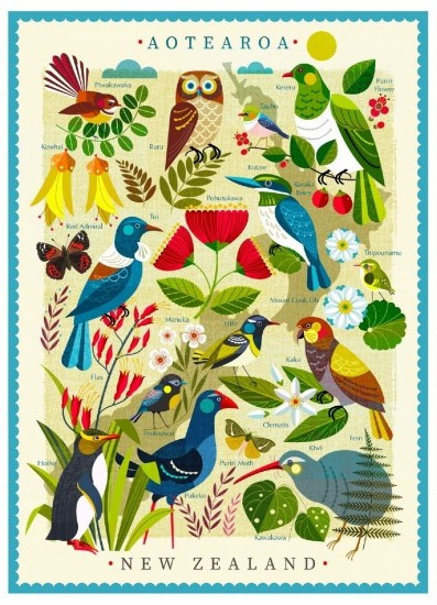 Aotearoa NZ - Birds & Flowers by Ellen Giggenbach - 80cm by 112cm ...