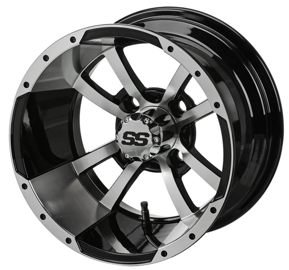 15x7 Maltese Black & Machined Golf Cart Wheel 3:4 Offset (15061-LSI)