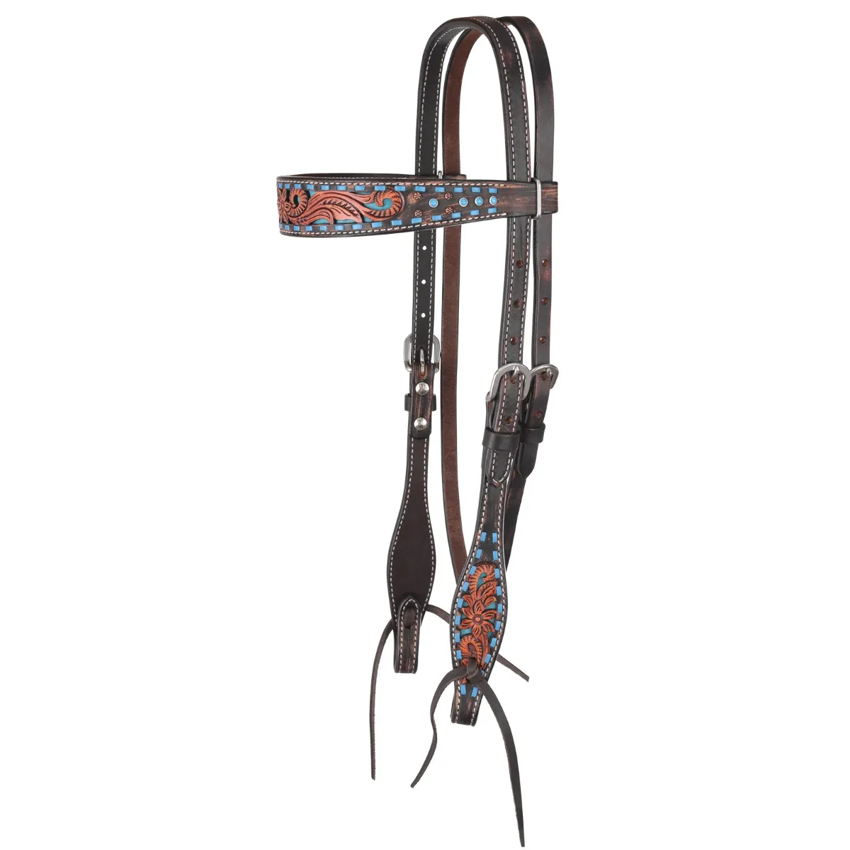 Circle Y Bronco Texas Flower Browband Headstall - Multi
