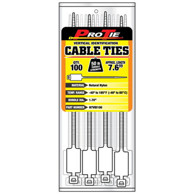 Pro Tie Natural 7-5/8" Vertical Id Cable Ties - 100 pk