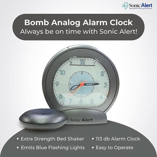 Sonic Alert Sonic Boom SBA475ss Vibrating Analog Alarm Clock | Dark ...