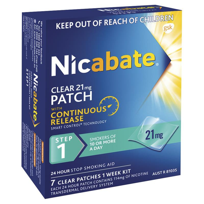 Nicabate Clear Patch Quit Smoking Step 1 21mg 7 Patches - Australian ...