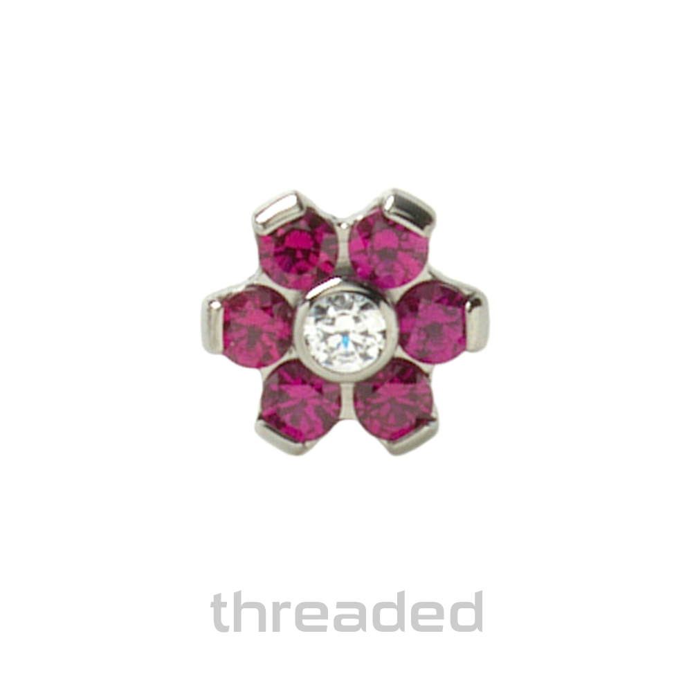 Threaded Titanium Flower with Faceted Gems (6 Petal Flower) 1.5mm