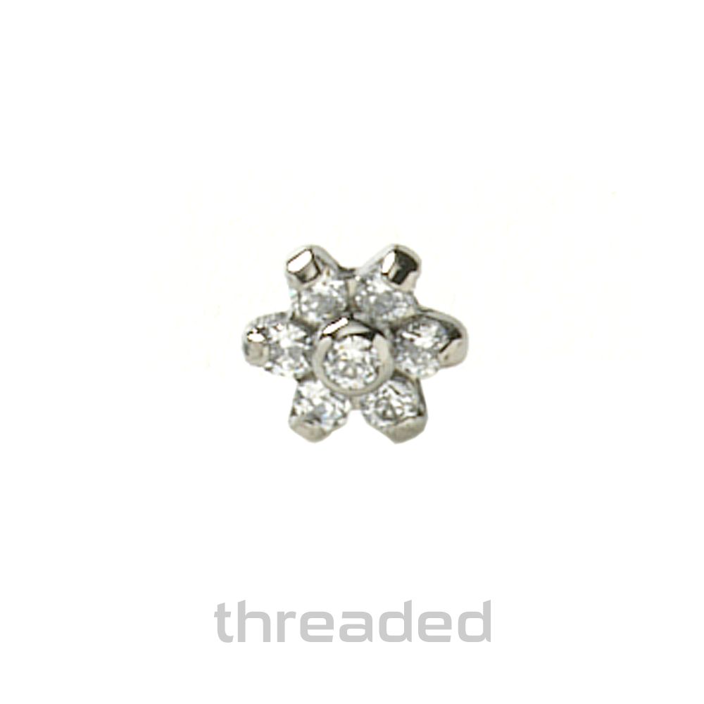 Threaded Titanium Flower with Faceted Gems (6 Petal Flower) 1mm