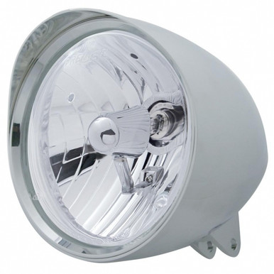 Chrome Chopper Headlight H4 Bulb Smooth Visor Motorcycle