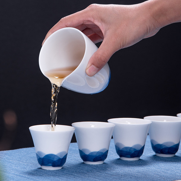 Hand Drawn Full Ocean Waves Porcelain Kungfu Tea Teapot And Teacup Set ...