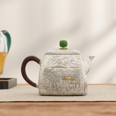 Handmade Pure Silver Teapot Si Fang Song Ting 210ml - Dragon Tea House