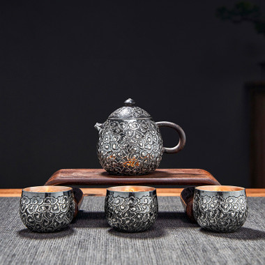 Handmade Pure Silver Tea Teapot And Teacup Set Xiang Yun - Dragon Tea House