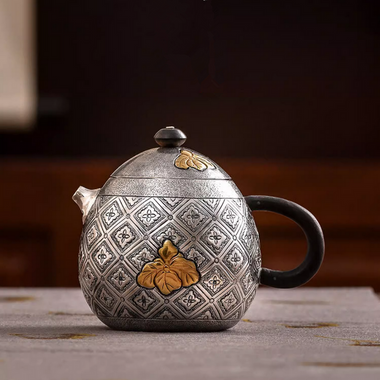 Handmade Pure Silver Teapot Hai Tang Long Dan 188ml - Dragon Tea House