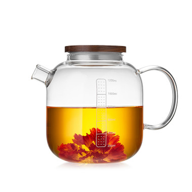 Clear Glass Water Kettle with Walnut Lid 1.2L - Dragon Tea House