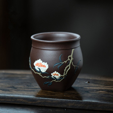 Handmade Yixing Zisha Clay Teacup Hua Kai Fu Gui 120ml - Dragon Tea House