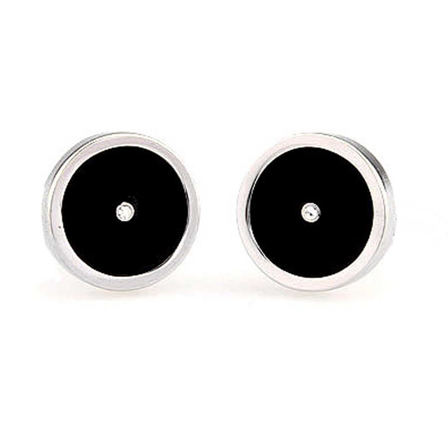 2 Round Black Enamel Crystal Formal Studs - Vavra's Menswear