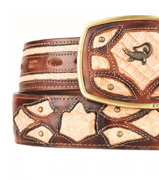 King Exotic Genuine Caiman Cut-Out Design Western Belt - Faded Oryx ...