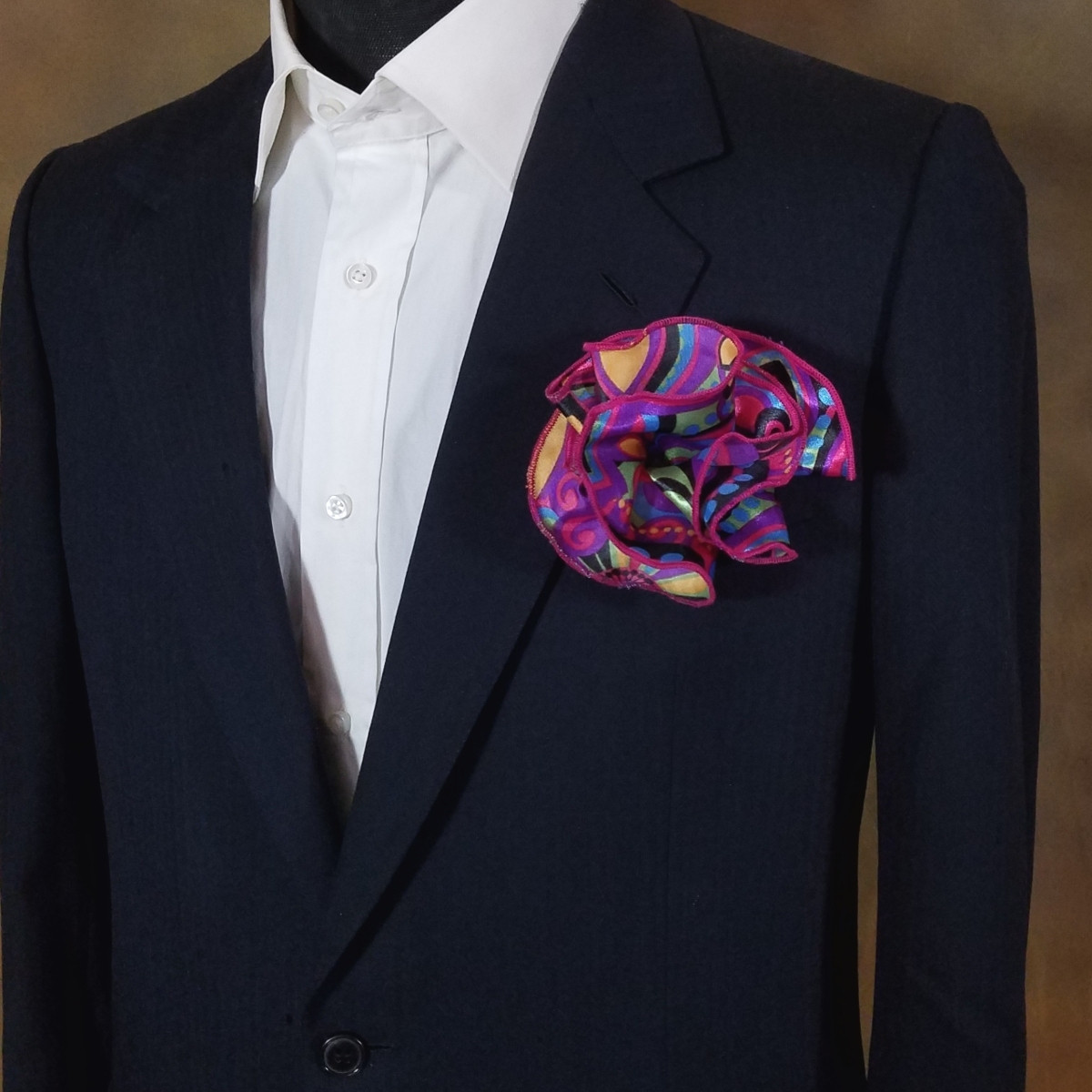 2-in-1 Pouf Round Pocket Square - Purple Mod Floral - Vavra's Menswear