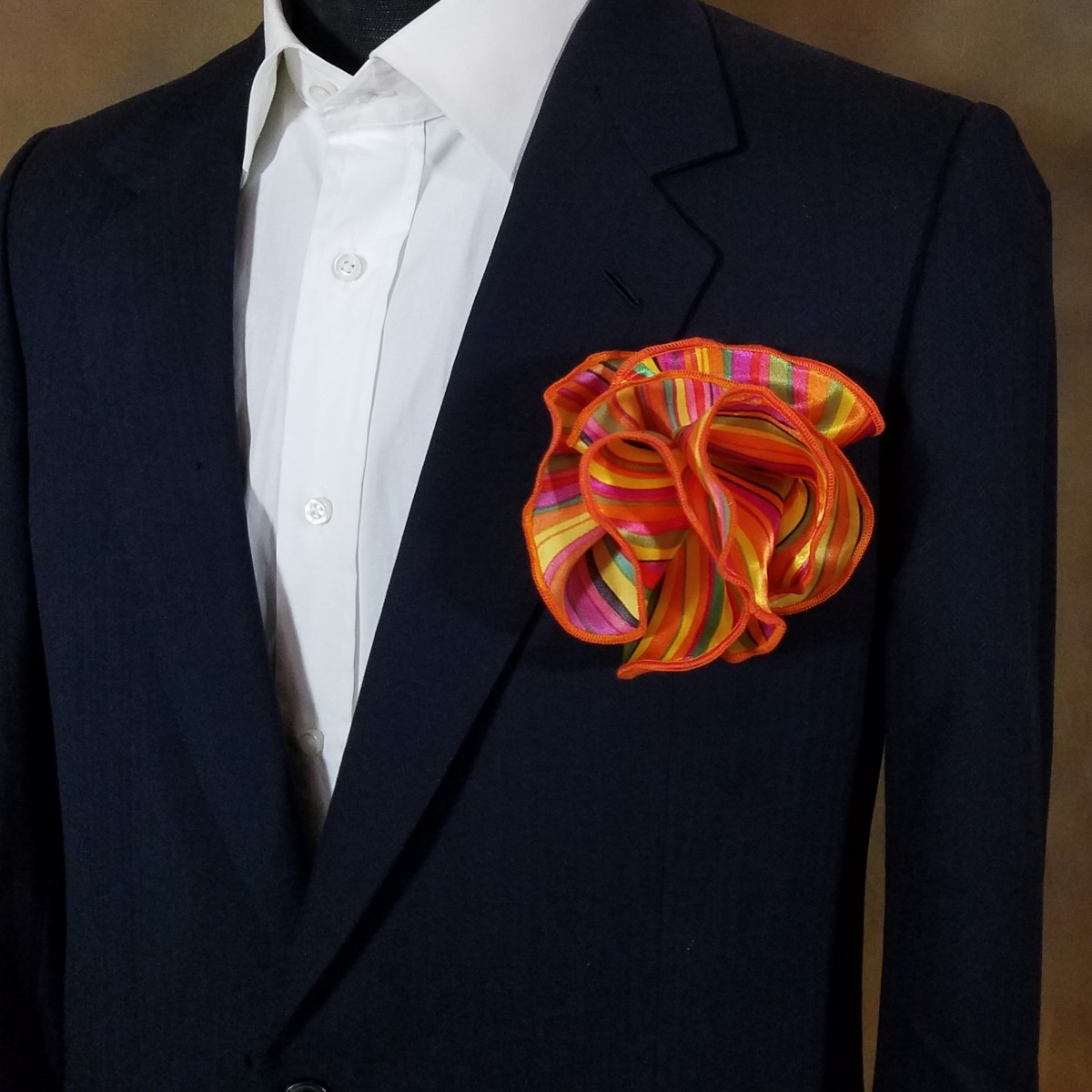 2-in-1 Pouf Round Pocket Square - Orange Swirl - Vavra's Menswear