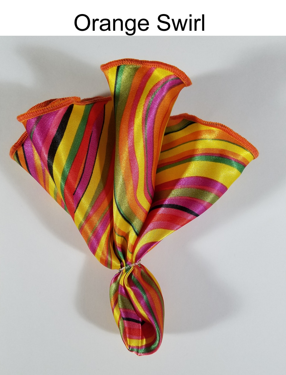 2-in-1 Pouf Round Pocket Square - Orange Swirl - Vavra's Menswear