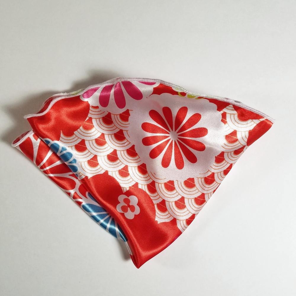 2-in-1 Pouf Round Pocket Square - Red Mod Floral Design - Vavra's Menswear