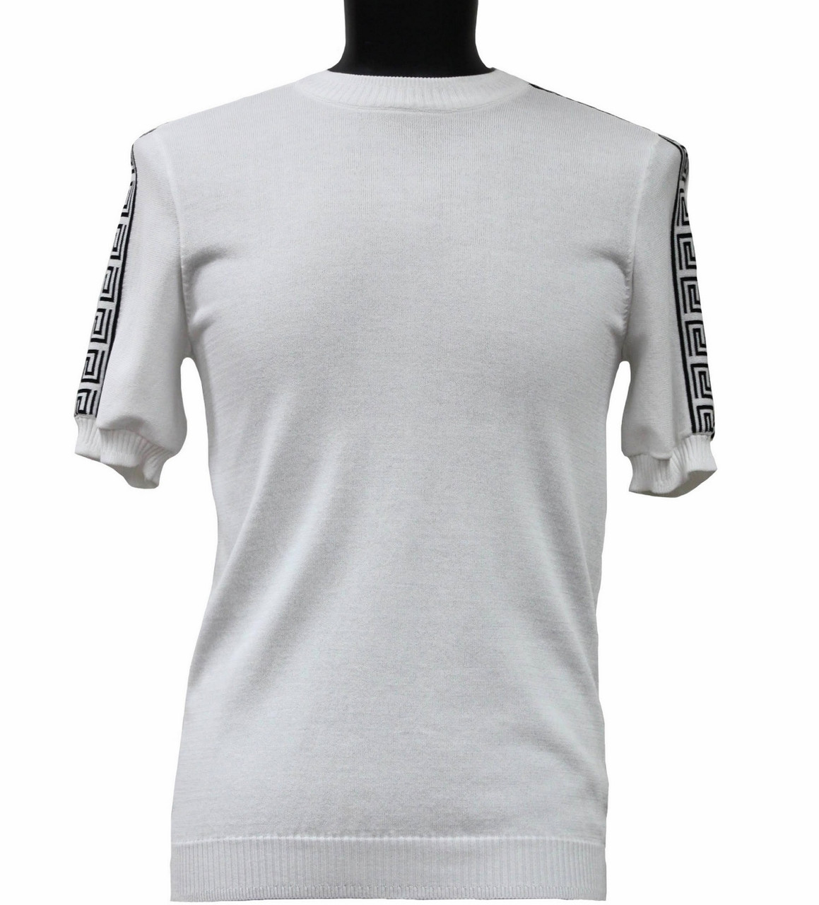Bassiri Greek Key Sleeves Short Sleeve Sweater - Vavra's Menswear