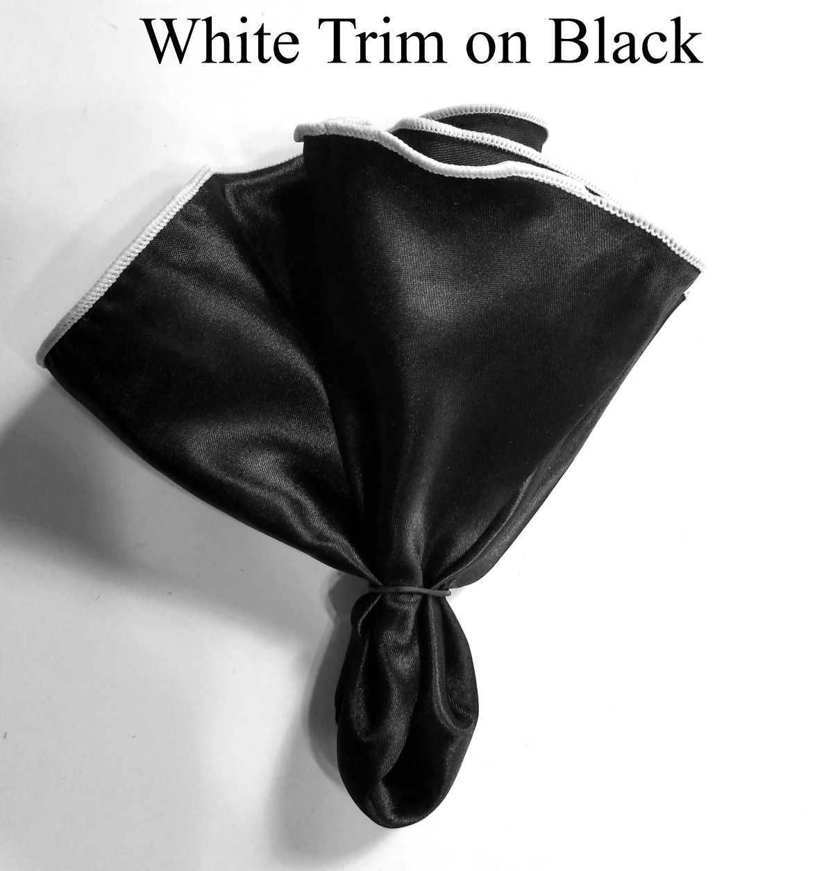 Black Satin 2-in-1 Pouf Round Pocket Square with White Trim - Vavra's ...
