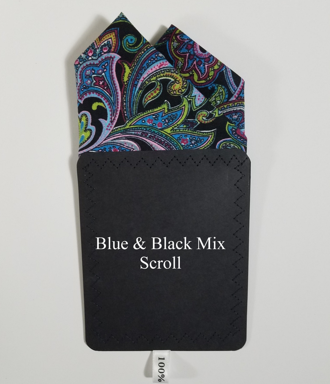 100% Cotton Pre-Folded Pocket Square Handkerchief Insert -Blue & Black ...
