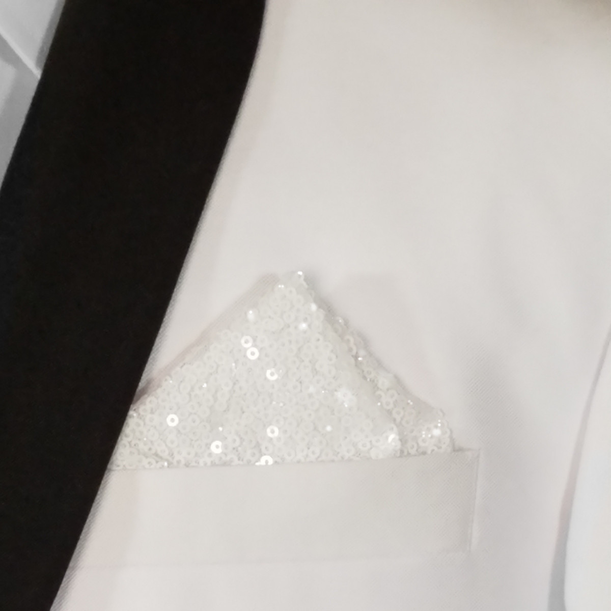 Men's White Sequin Pre-Folded Pocket Square Insert - Point Design ...