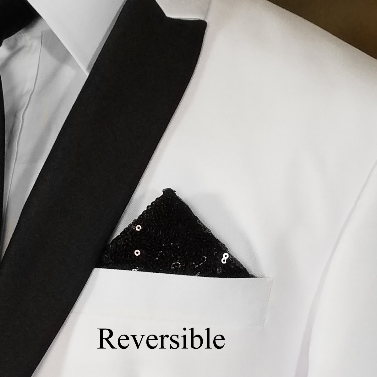 Men's Black Sequin Pre-Folded Pocket Square Insert - Point Design ...