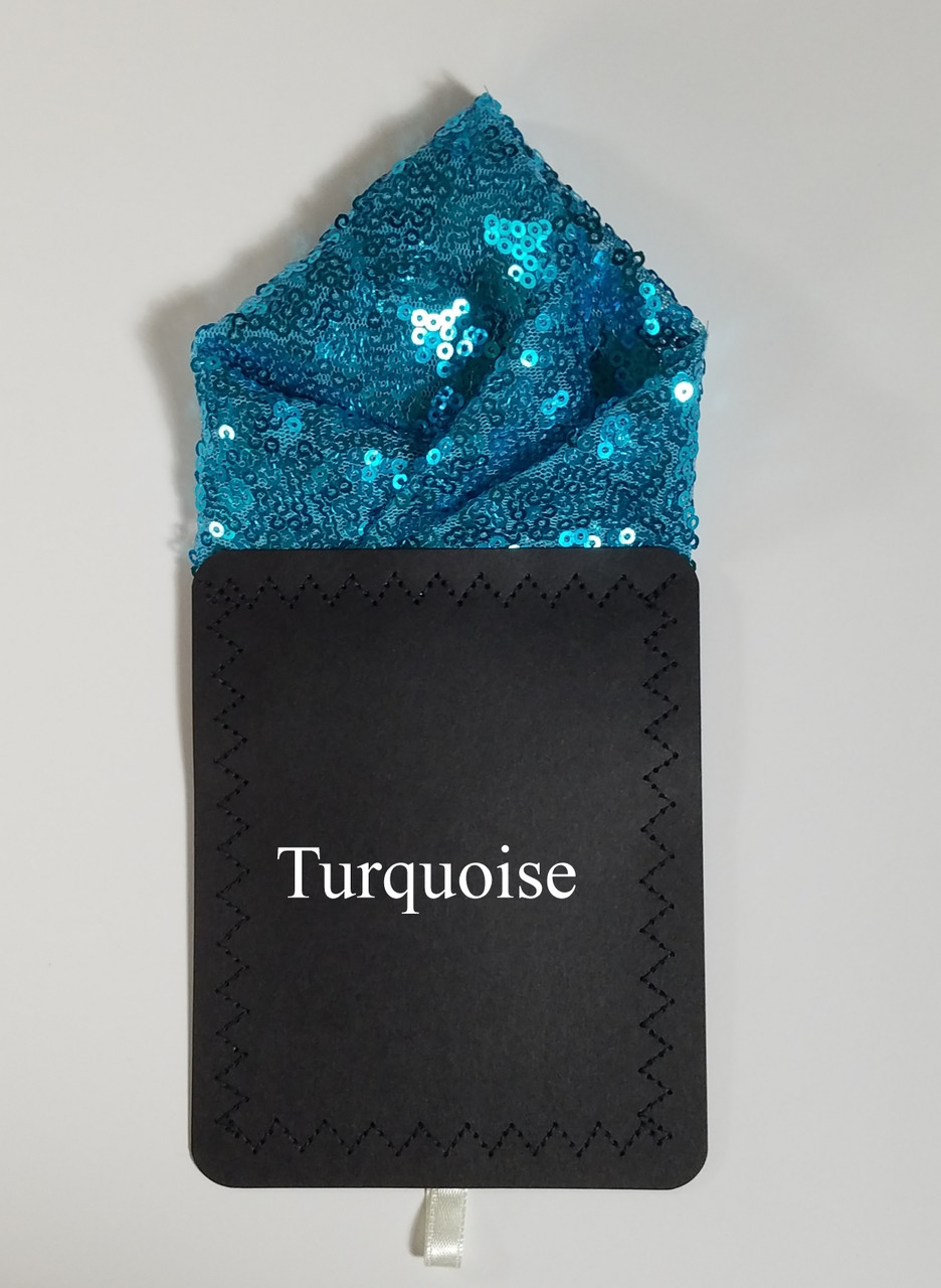 Men's Turquoise Blue Sequin Pre-Folded Pocket Square Insert - Point ...