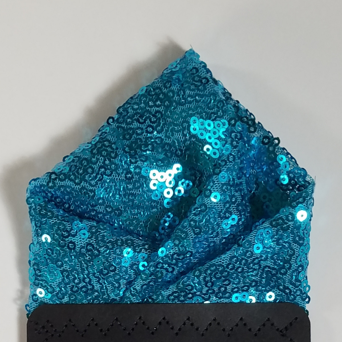 Men's Turquoise Blue Sequin Pre-Folded Pocket Square Insert - Point ...