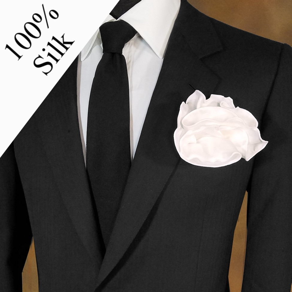 Antonio Ricci 2-in-1 White 100% Silk Pouf Pocket Square