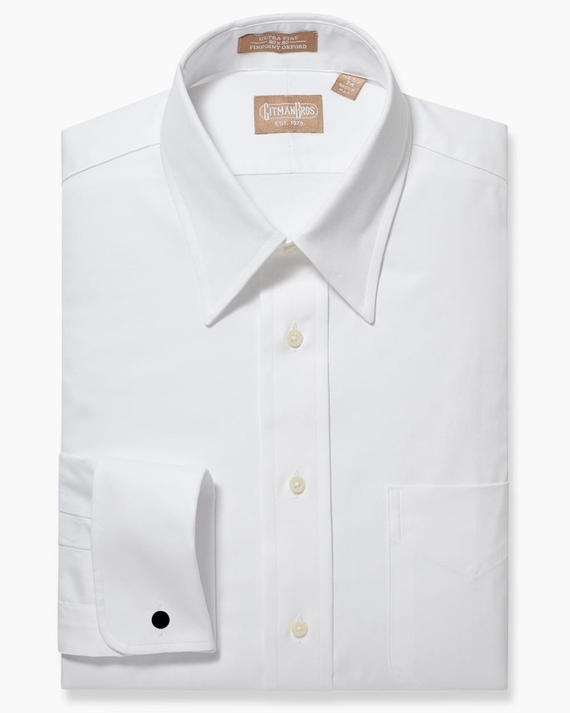 Gitman Bros. 100% White Pinpoint Cotton - Point Collar Dress Shirt ...