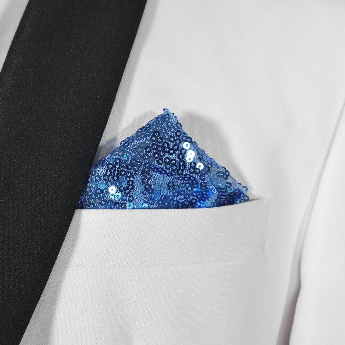 Men's Sky Blue Sequin Pre-Folded Pocket Square Insert - Point Design ...