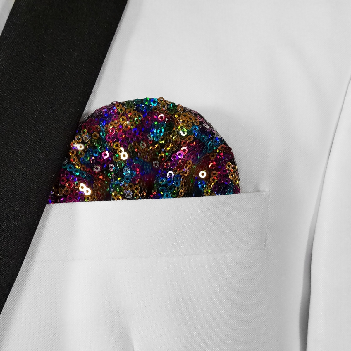 Men's Multi-Colored Sequin Pre-Folded Pocket Square Insert - Fan Design ...