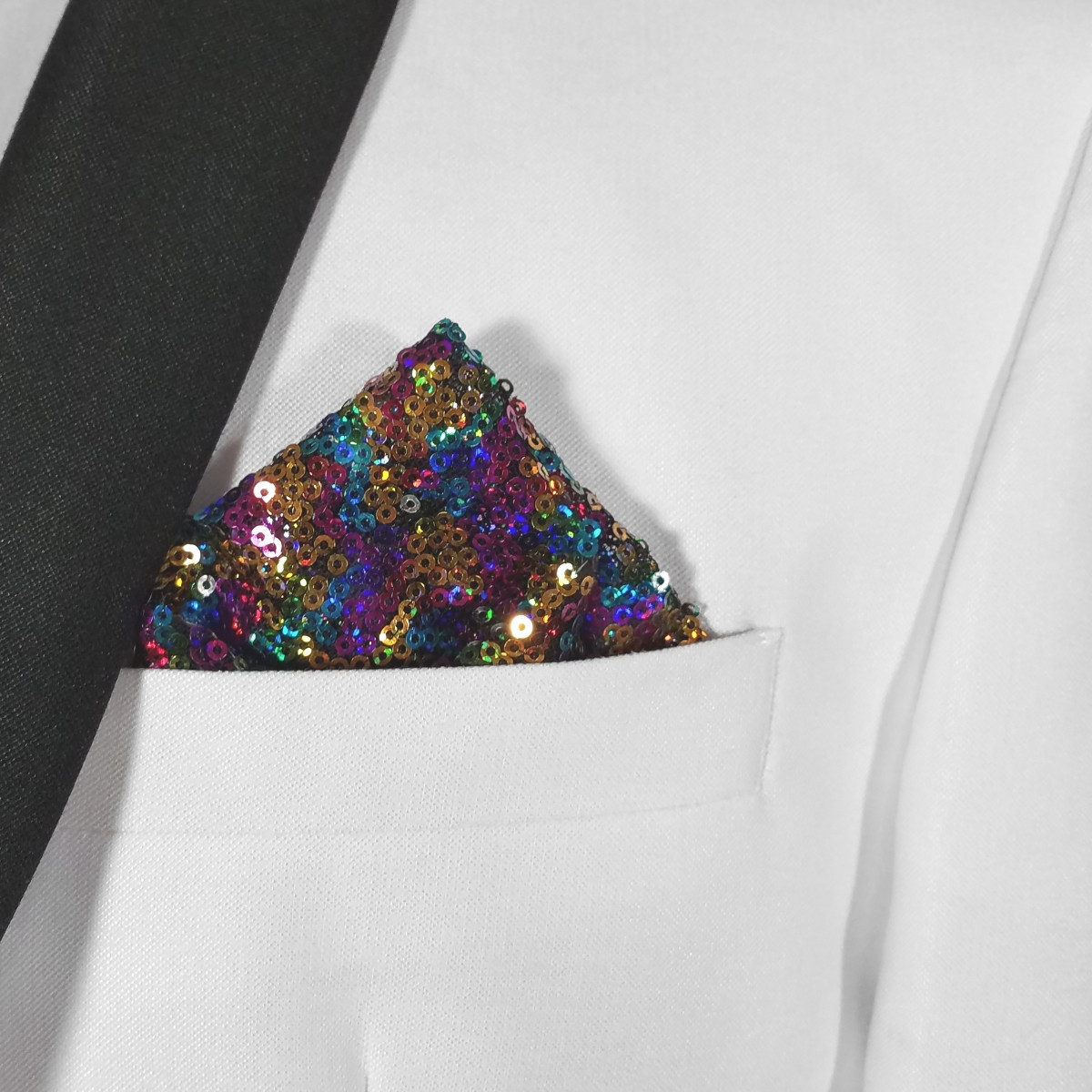Men's Multi-Colored Sequin Pre-Folded Pocket Square Insert - Point ...