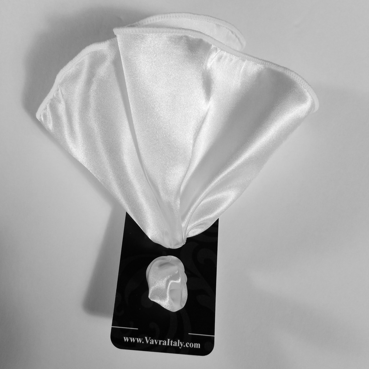 White Satin 2-in-1 Pouf Round Pocket Square - Vavra's Menswear