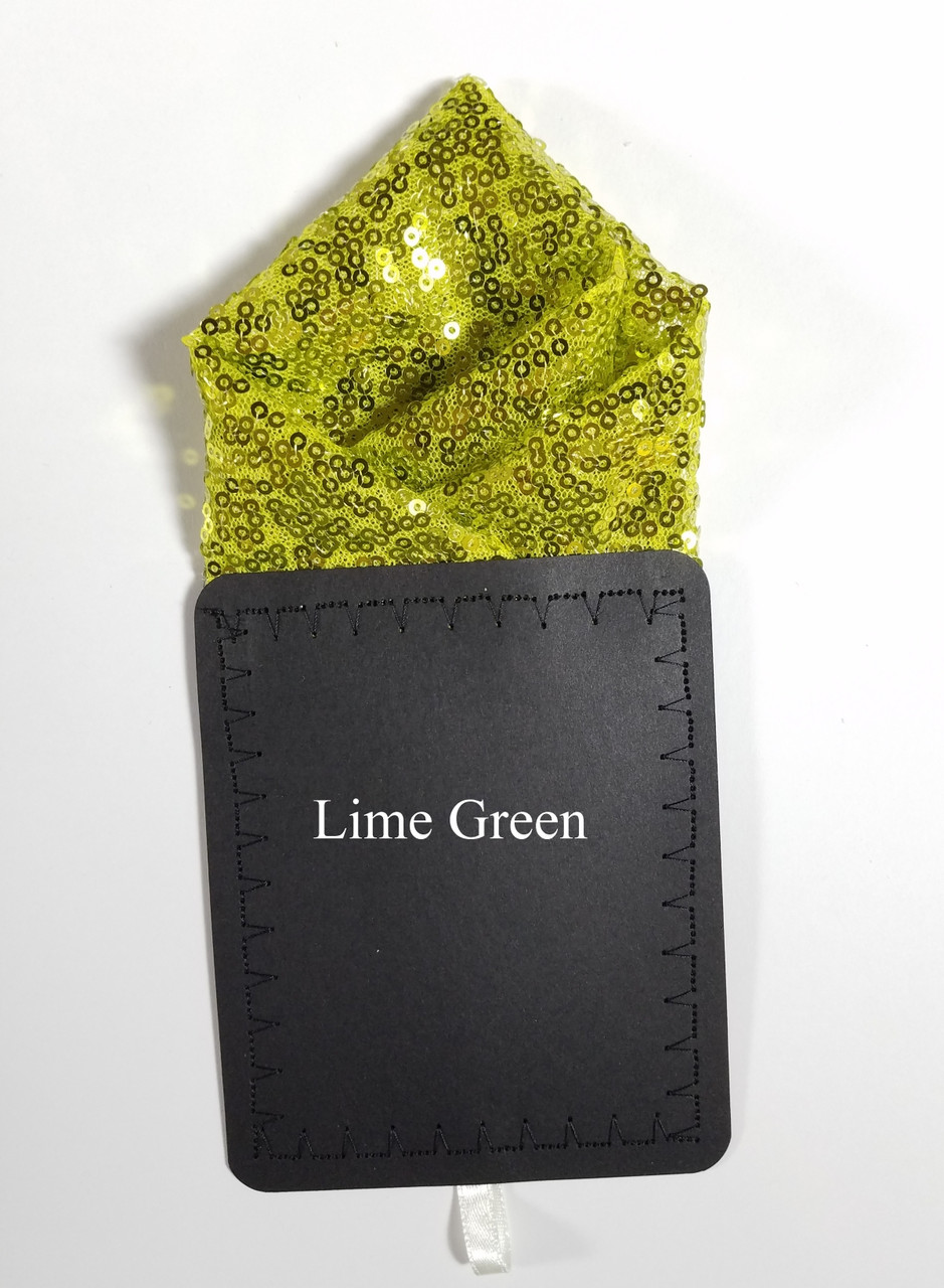 Men's Lime Green Sequin Pre-Folded Pocket Square Insert - Point Design ...