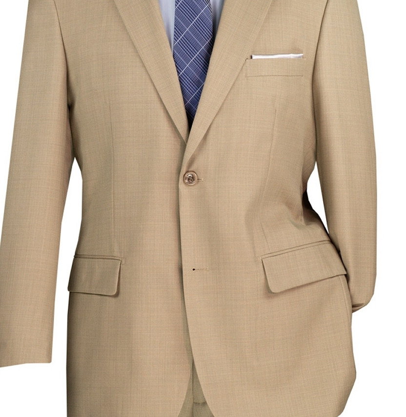 Vinci 2-Button Beige Texture Weave Suit with Flat-Front Slacks ...